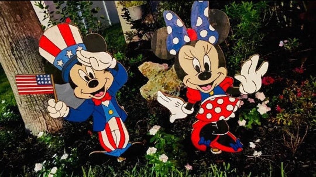 4th of July Mickey and Minnie Mouse Yard Sign/yard Art/wooden Yard Art ...