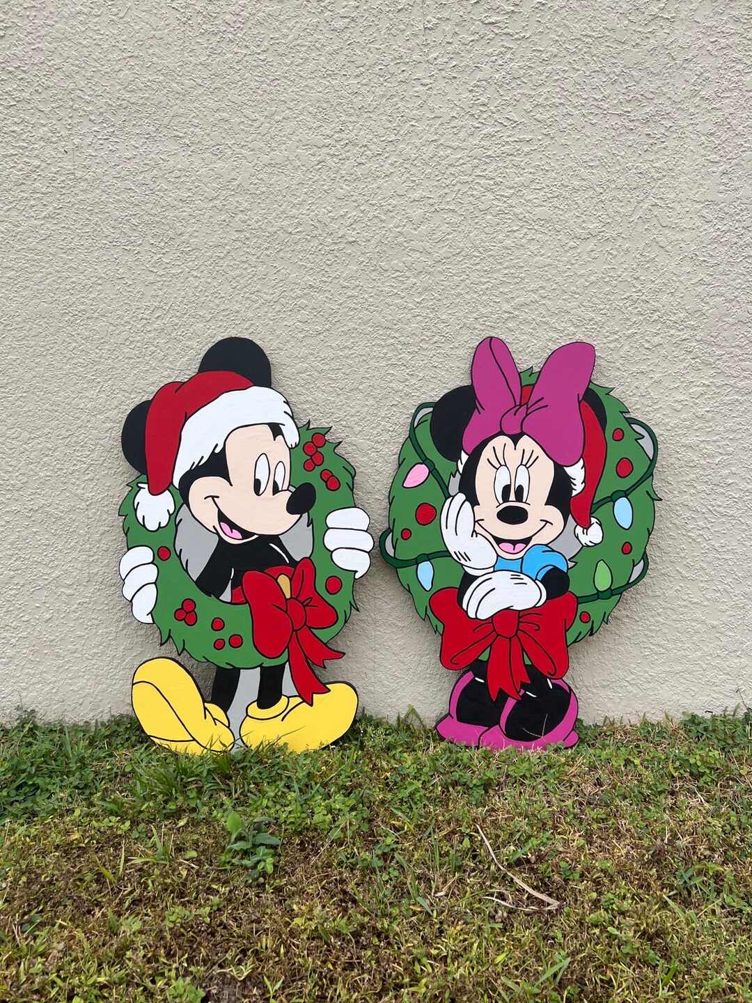 Christmas Wreath Mickey and Minnie Yard Signs/yard Art/yard Decor ...