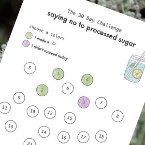 Sugar Free Challenge Printable PDF, Habit Tracker, 30 Days of No ...