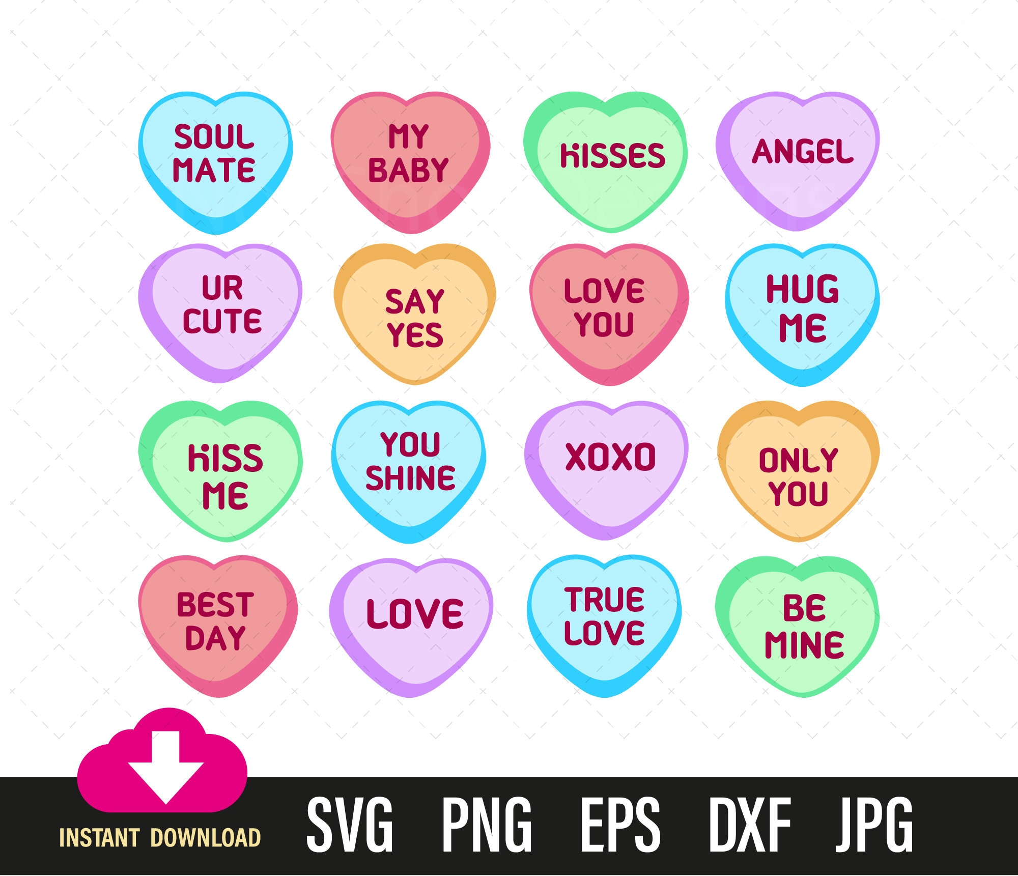 Conversation Hearts SVG for Your Valentine Gift Candy Heart - Etsy