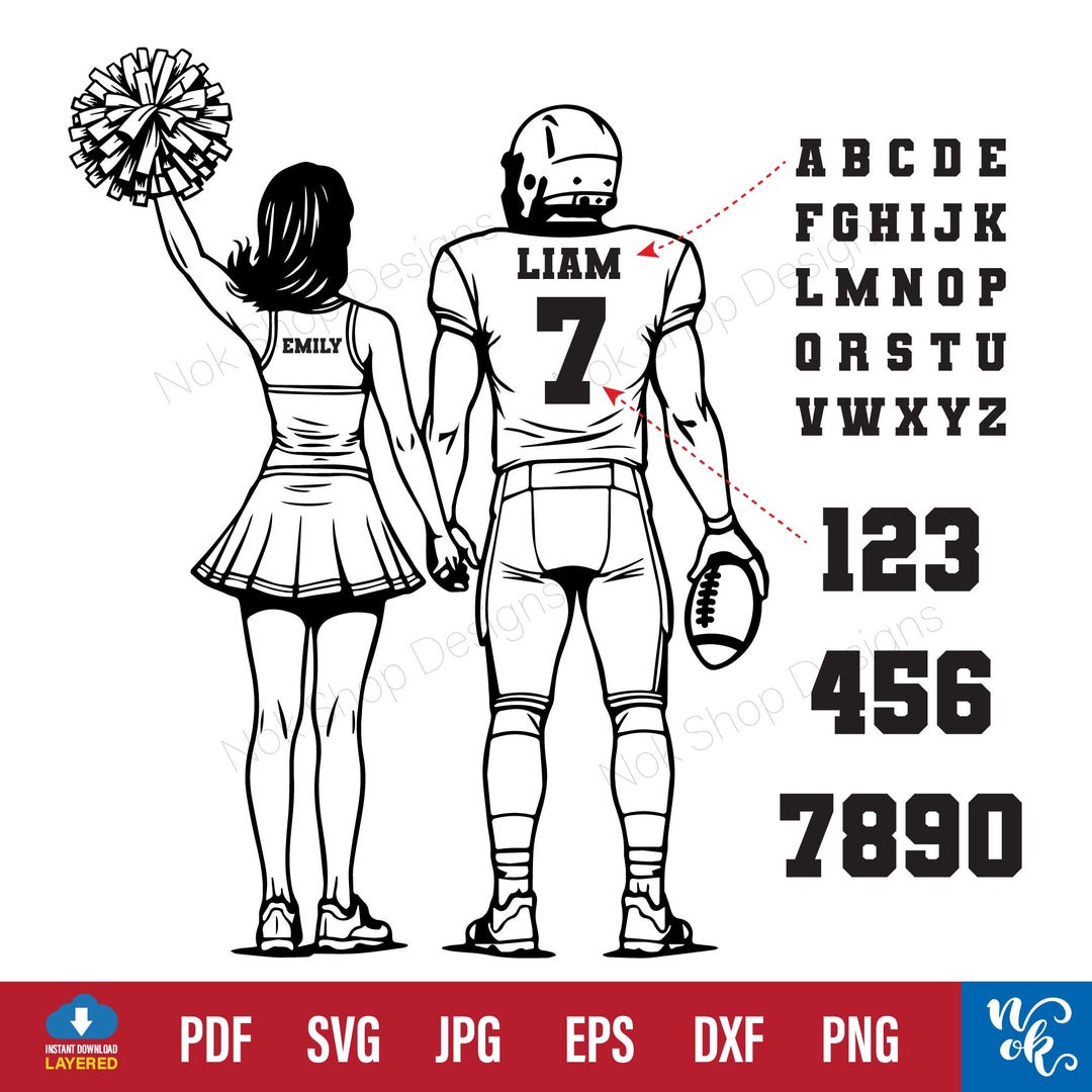 Cheerleader & Football Player SVG: Custom Name, Cheer Dance (cut Files ...