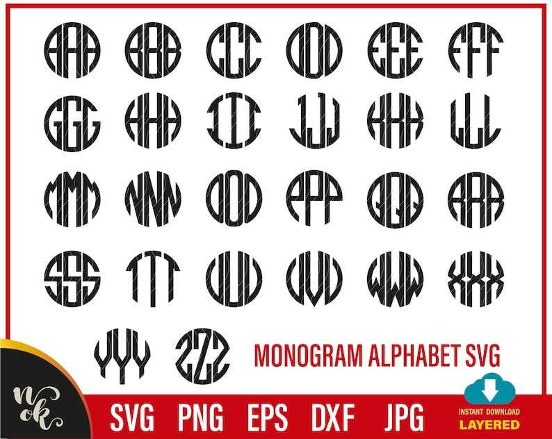 Circle Monogram Letters SVG Monogram SVG Font Clip Art | Etsy