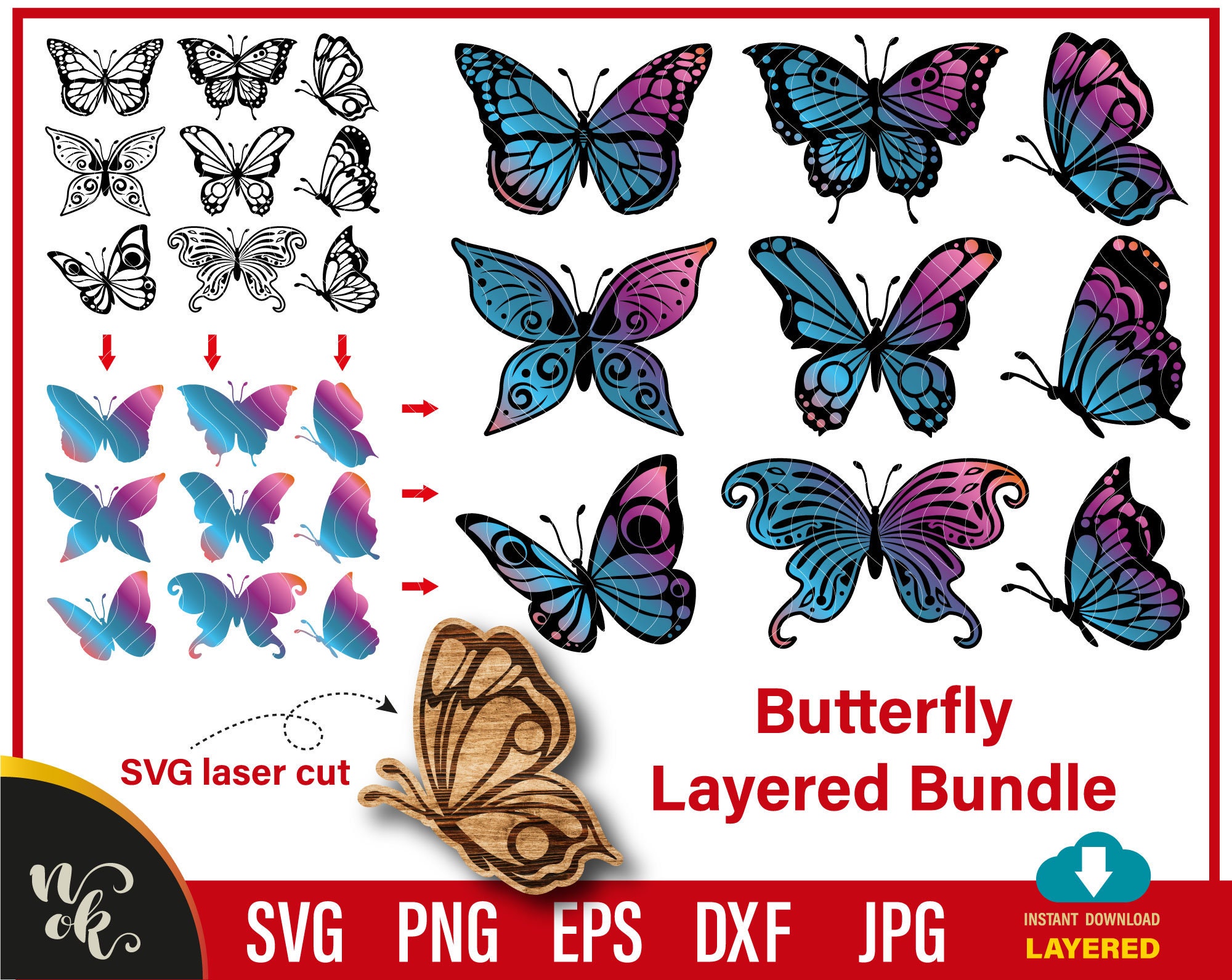 Butterfly SVG Bundle Butterfly Clipart Butterfly Stencil - Etsy