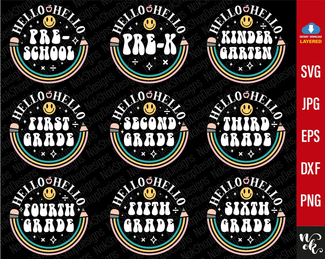Hello Grade School SVG Bundle: Back to School Designs (digital Download ...