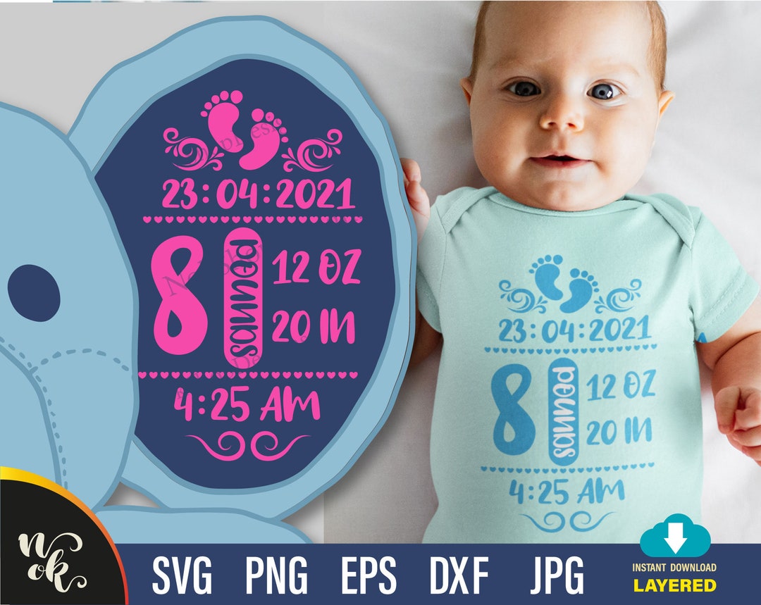 Baby Birth Stats Elephant SVG: Newborn Keepsake Template (digital ...