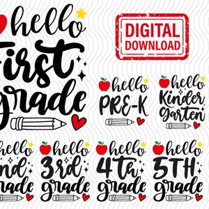 Hello Grade Svg Bundle, Pre-k Svg, Kindergarten Svg, First Grade, First ...