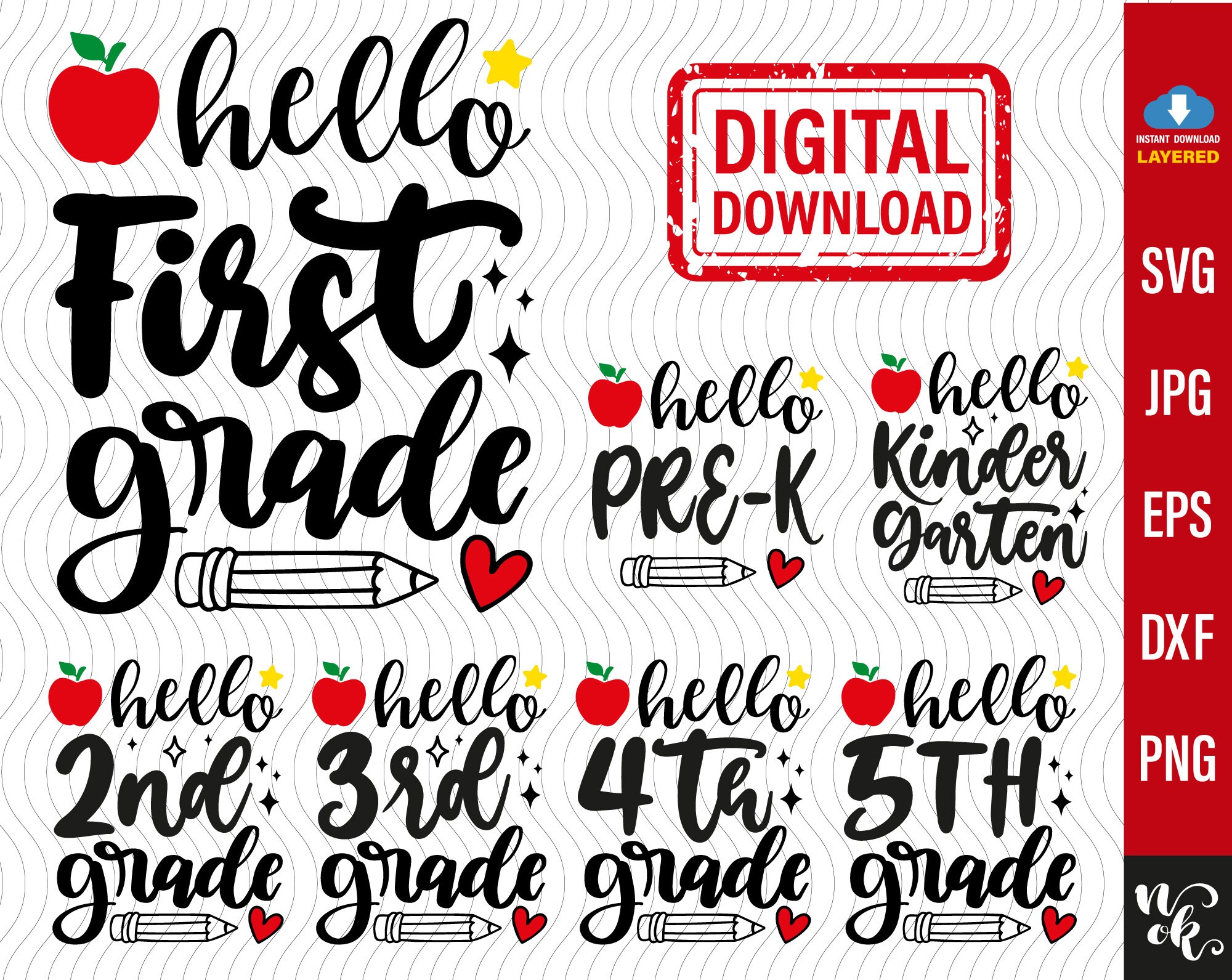Hello Grade Svg Bundle Pre-k Svg Kindergarten Svg First - Etsy