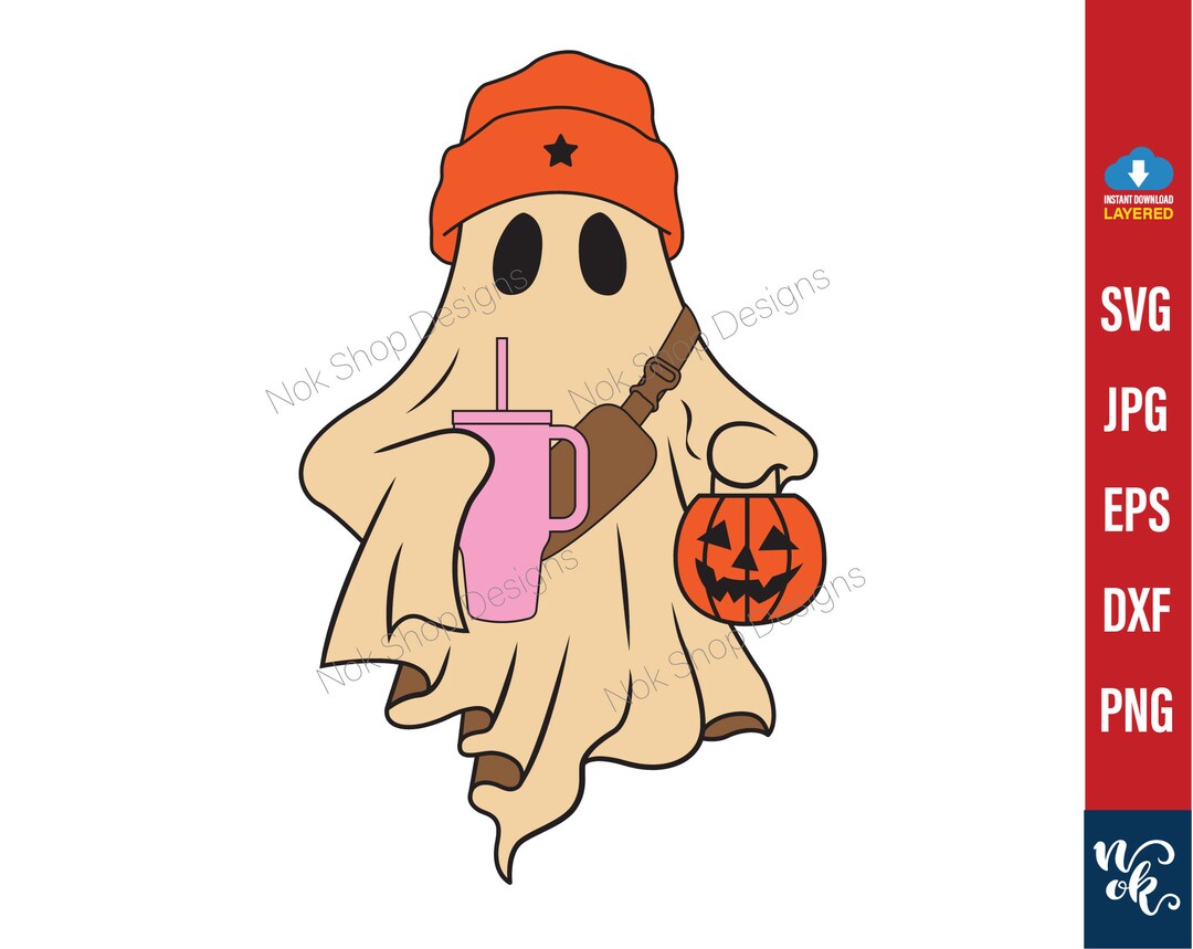 Ghost Svg, Cute Ghost Drinking Stanley Tumbler Inspired, PNG ...