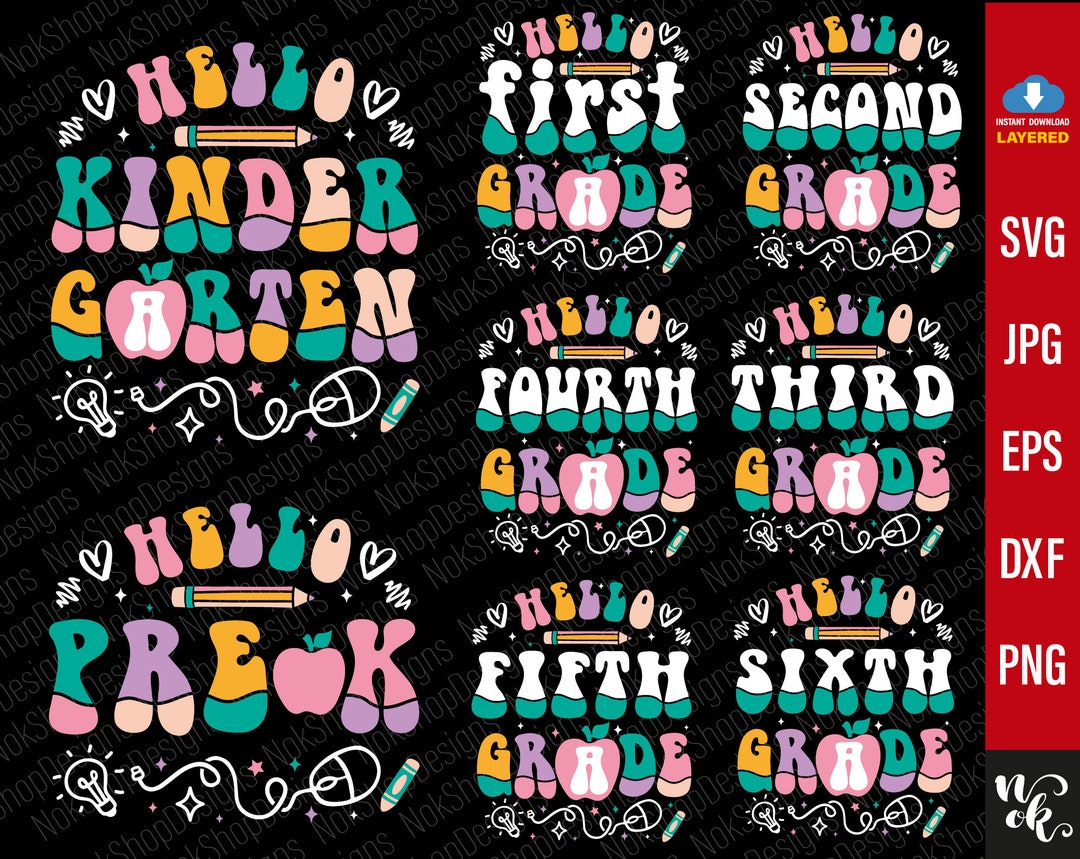 Hello Grade School Svg Bundle, Back to School Svg, First Day of School ...
