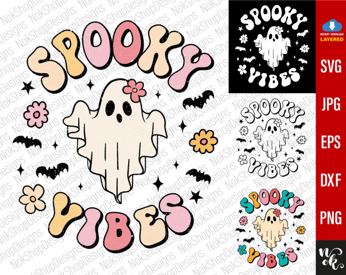 Spooky Vibes Svg Cute Ghost Svg Happy Halloween Svg Files - Etsy