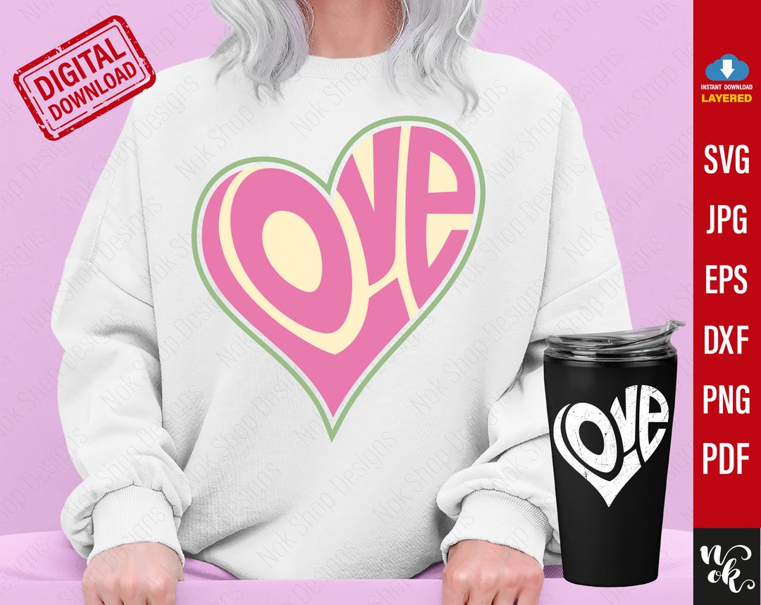 Retro Love Heart Svg, Love Svg, Love Heart Png, Retro Heart, Love Heart ...
