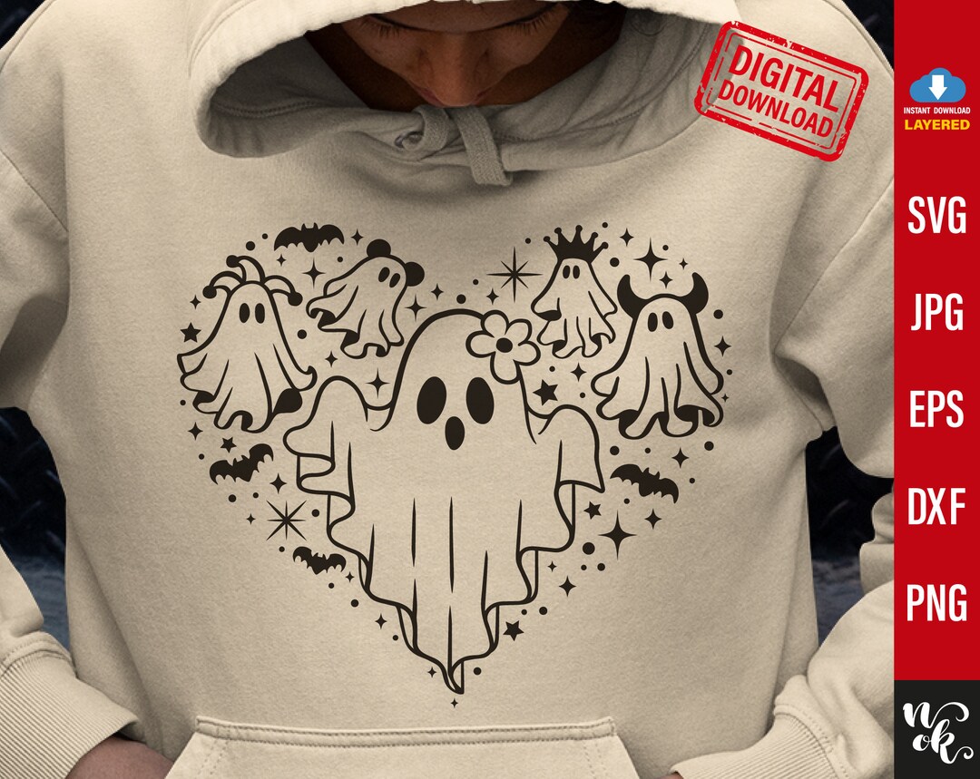 Ghost Svg, Creepy Ghost in Heart Svg, Love Heart Halloween Shirt Svg ...