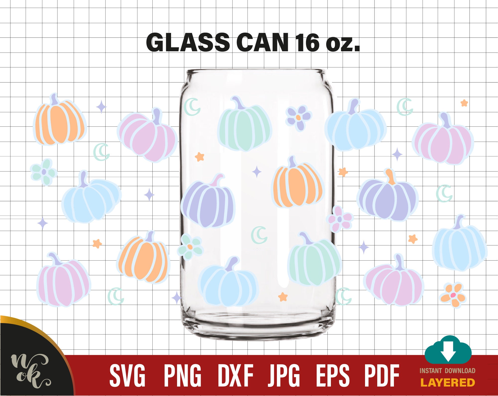 Pumpkins Pastel Libbey 16oz Can Glass Wrap Fall Svg File for - Etsy