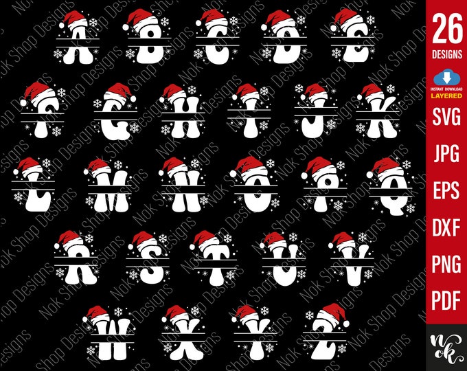 Santa Hat Alphabet Svg, Christmas Alphabet, Christmas Monogram Svg Png ...