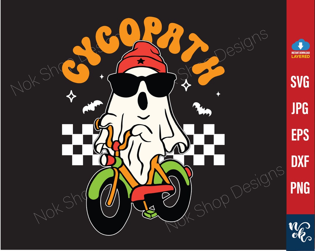 Cycopath Ghost on Bicycle SVG: Retro Halloween PNG, Cricut Sublimation ...
