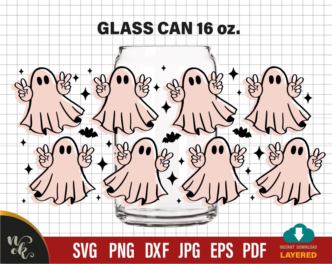 Cute Ghosts Svg Wrap for Libbey Glass Can 16oz File for Cricut ...