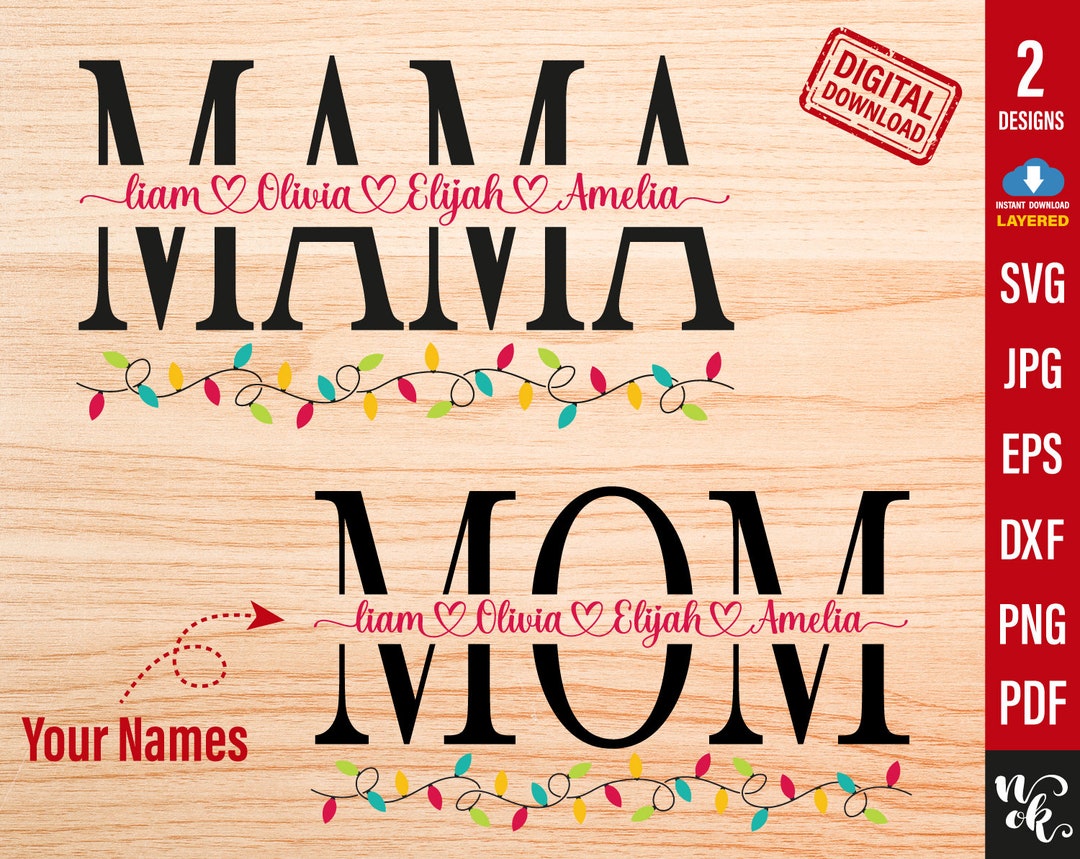 Mom Split Name Frame Svg, MAMA Split Name Frame Svg, Christmas Mom Svg ...