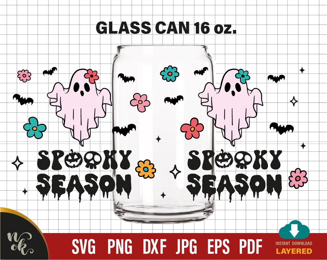 Can Glass Wrap Libbey Glass Halloween Cute Ghost 16oz Svg, Dxf File for ...