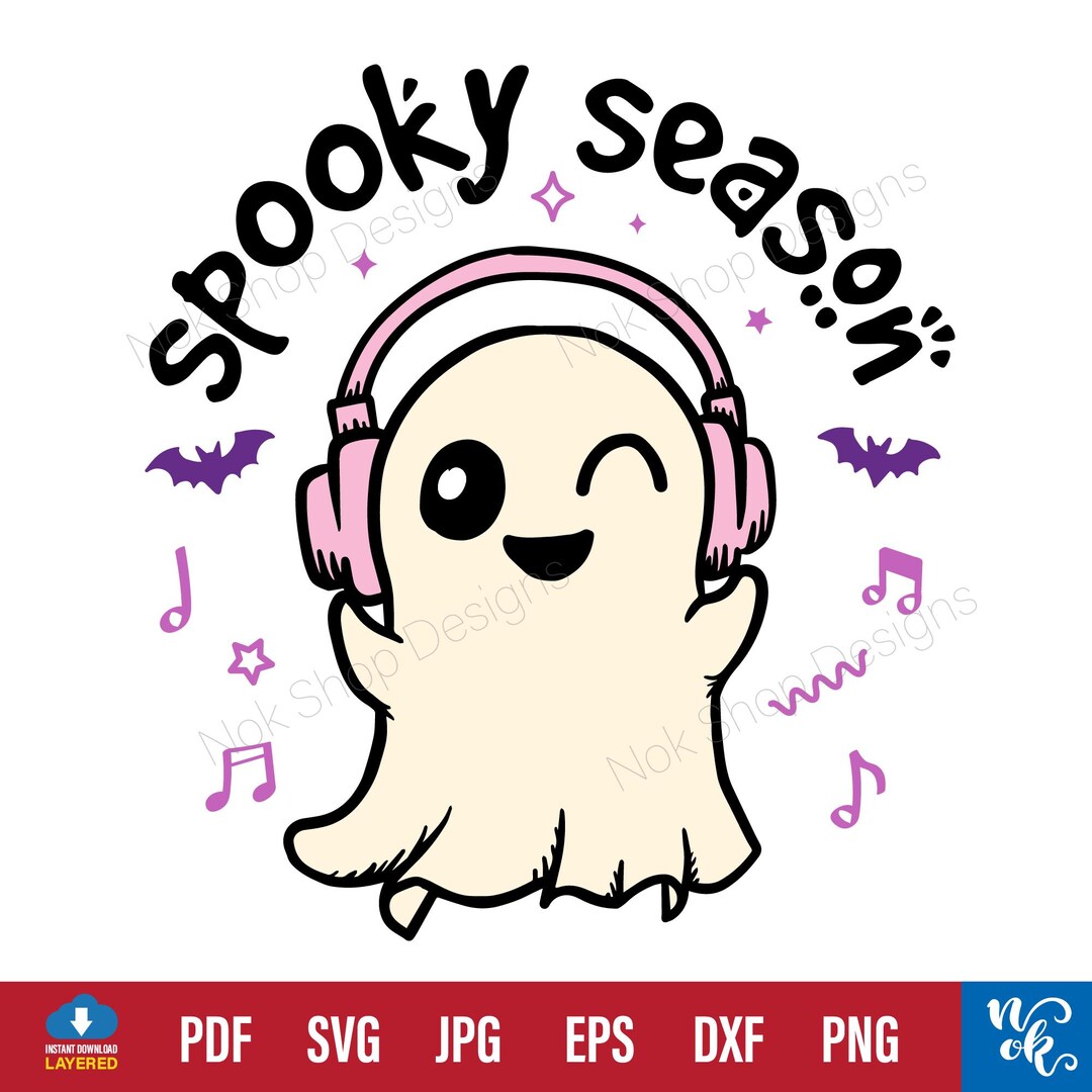 Cute Ghost Svg, Spook Season Svg Png, Ghost With Headphones Svg, Music ...