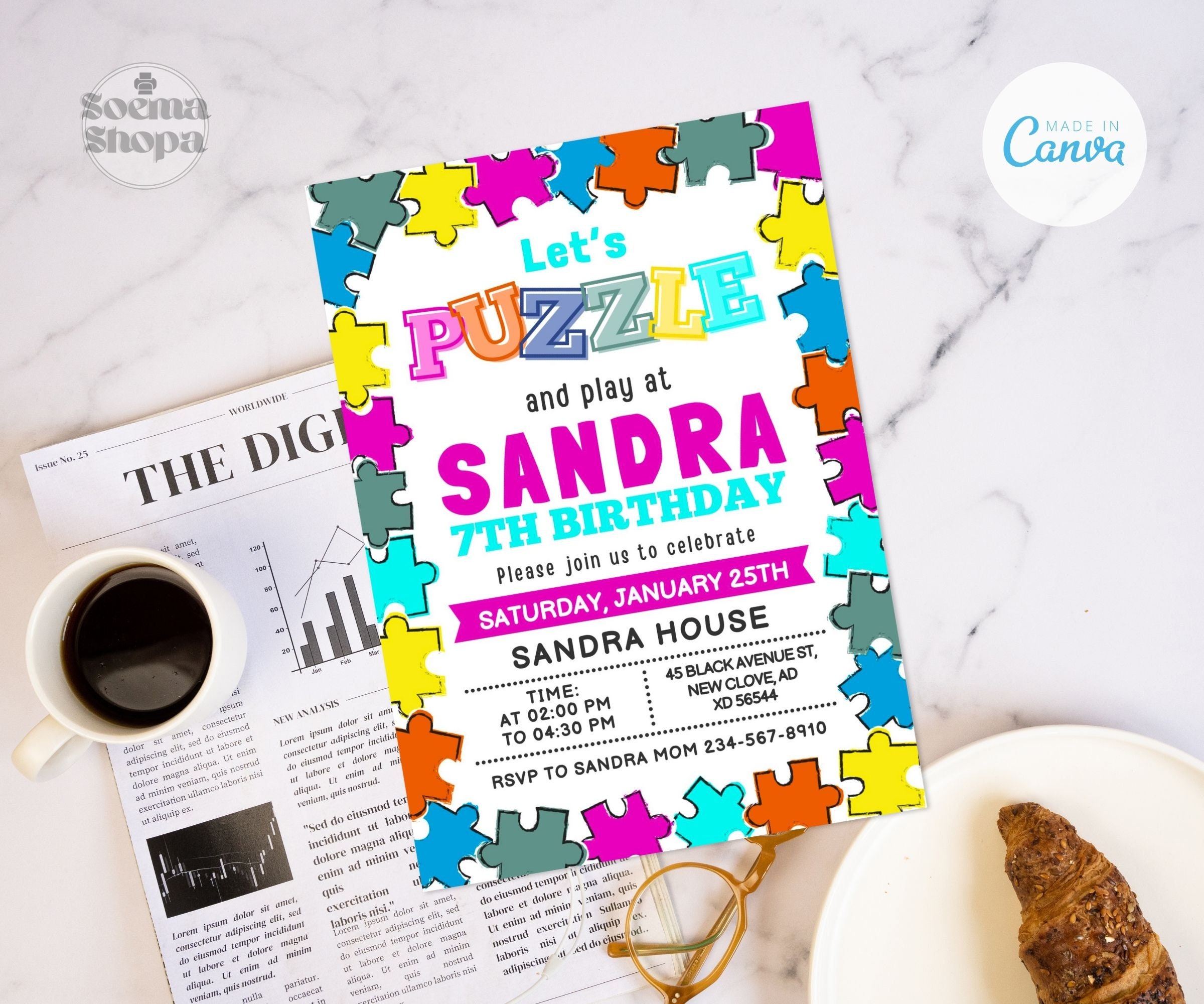 Puzzle Game Invitations, Puzzle Girl Party, Puzzle Invite, Puzzle ...