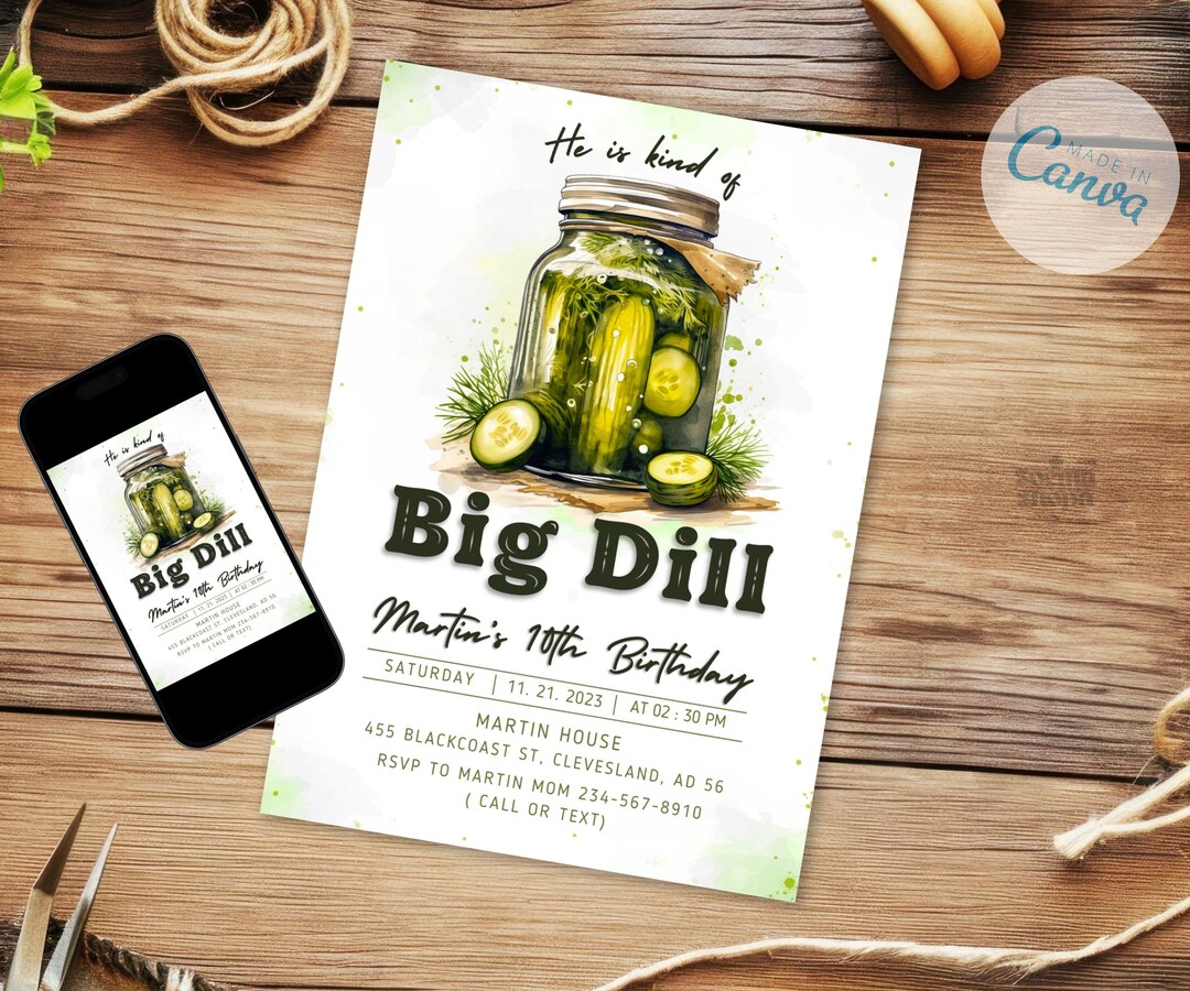 Editable Pickles Invitations, Pickle Jar Theme Party Ideas, Cucumbers ...