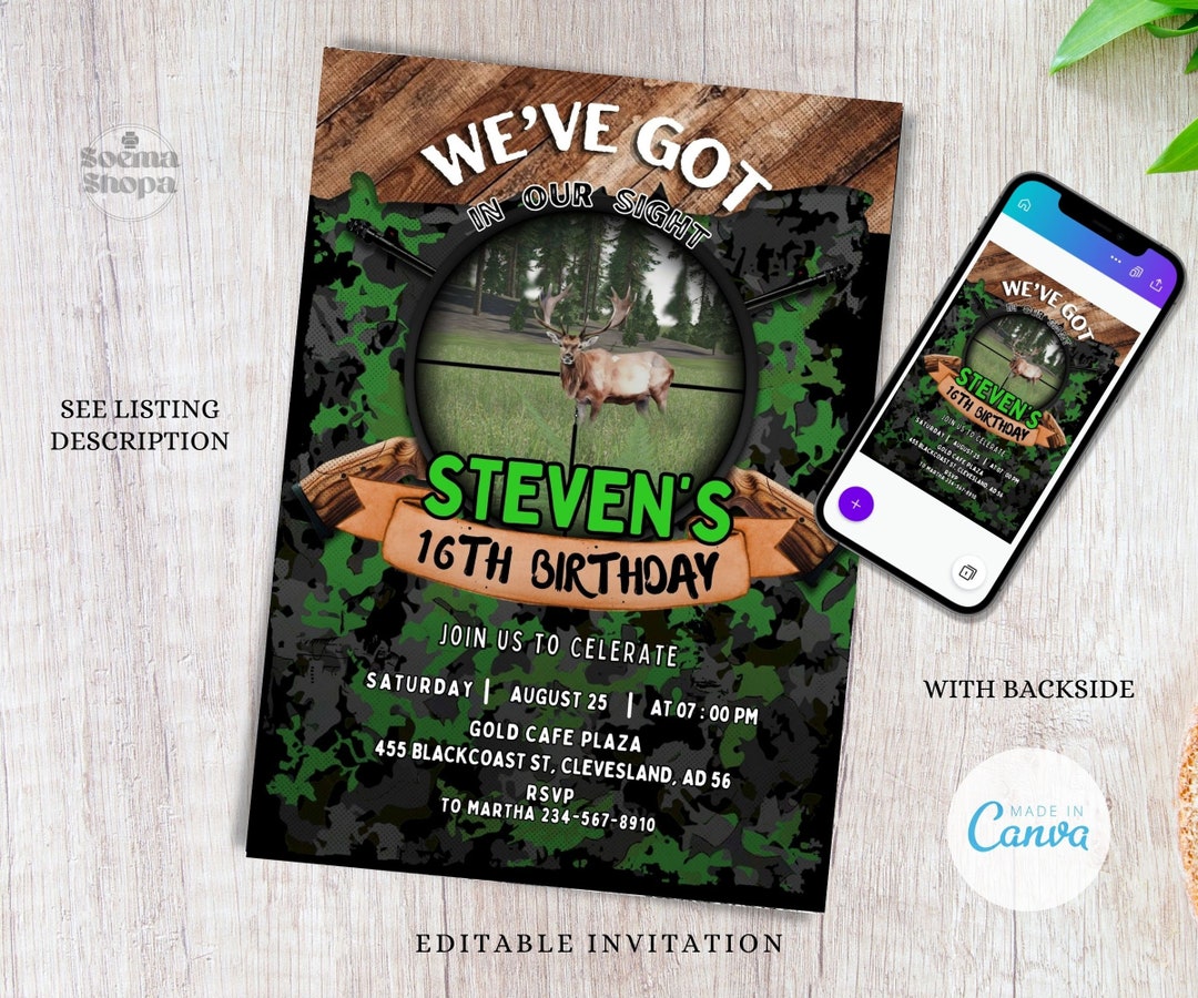 Deer Hunting Party Invitations Camo Theme Editable & Printable Invite ...