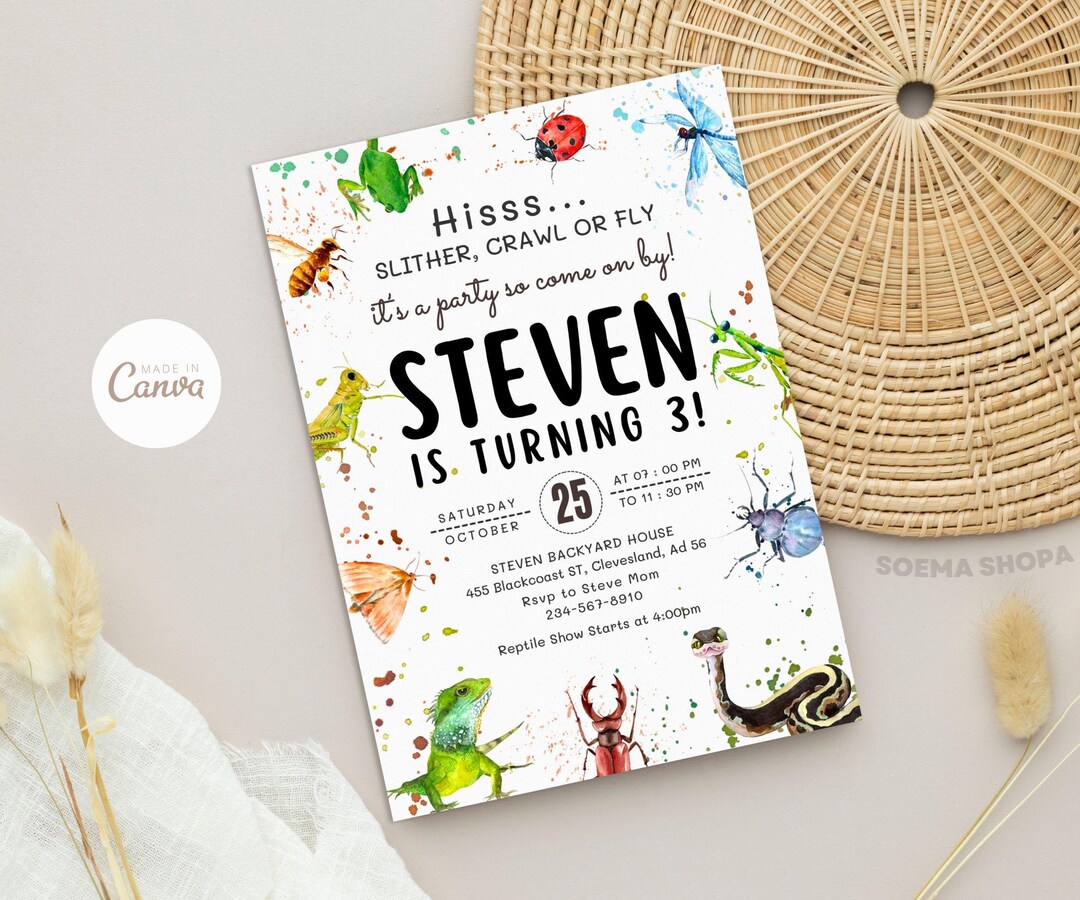 Reptiles Invitations, Insect Theme Party Ideas, Slither Birthday ...