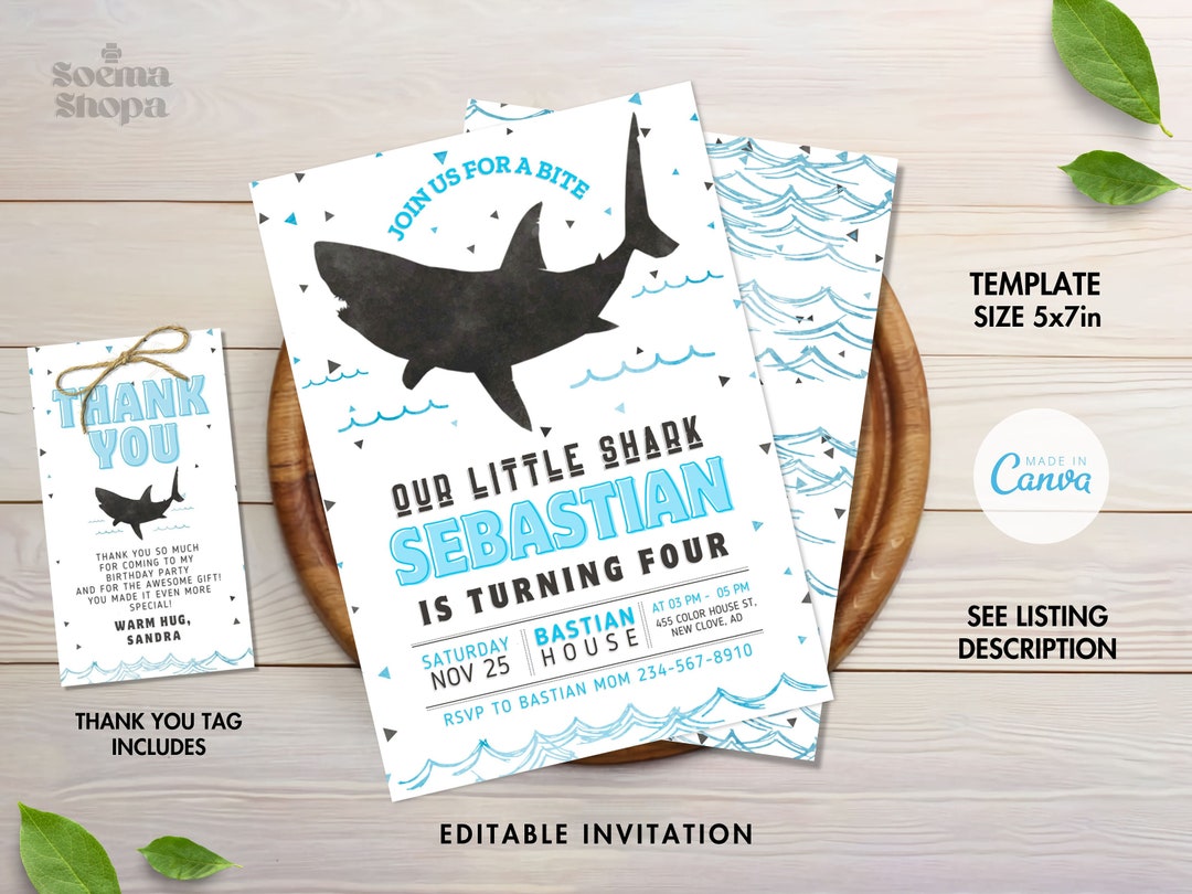 Shark Party Invitations, Little Shark Birthday Party, Sea Shark Party ...