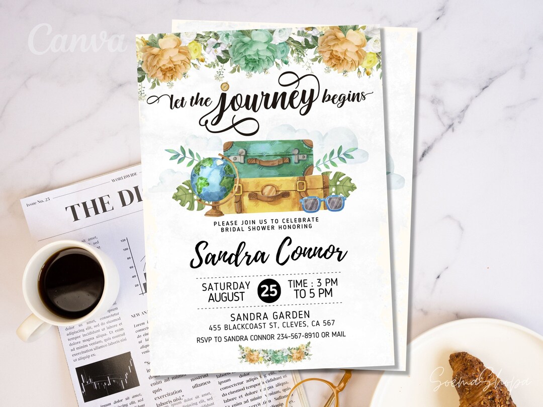 Luggage Bridal Shower Invitation: Journey Theme (canva Editable ...