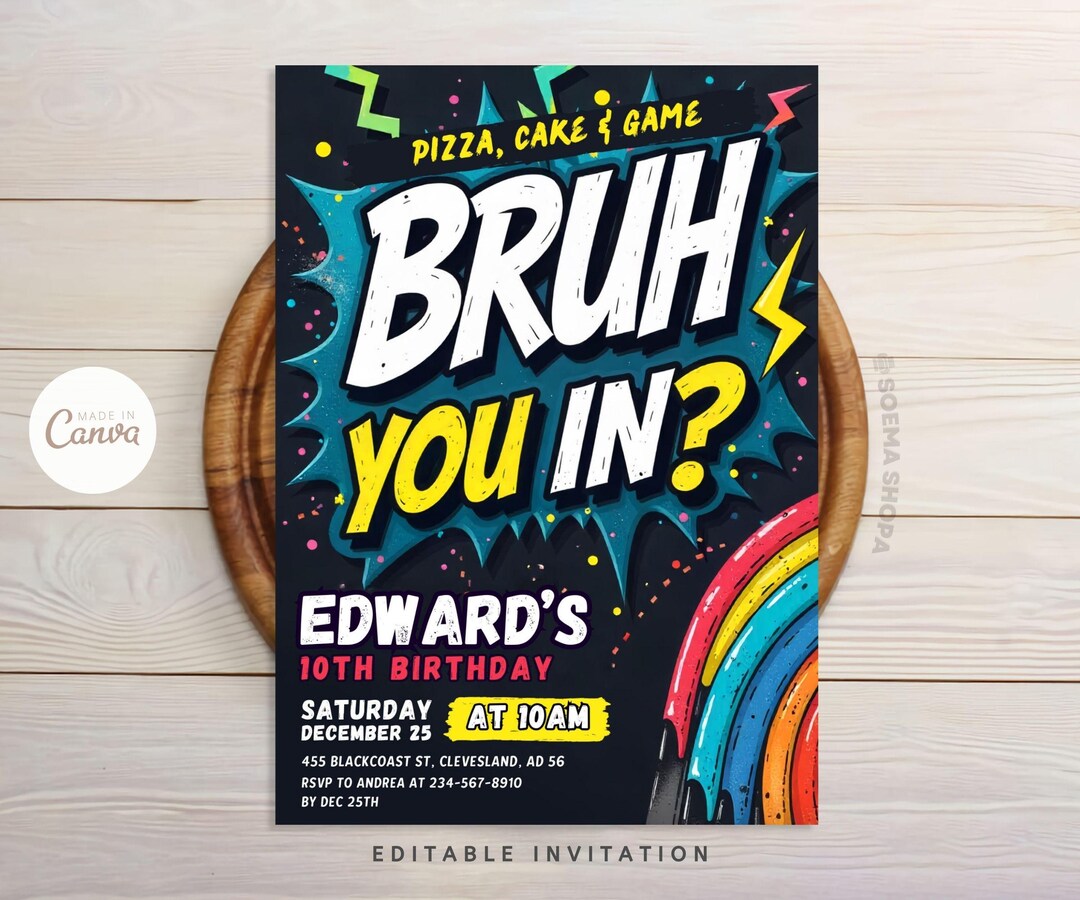 Bruh Birthday Invitation - Editable Canva Template, Personalized Party ...