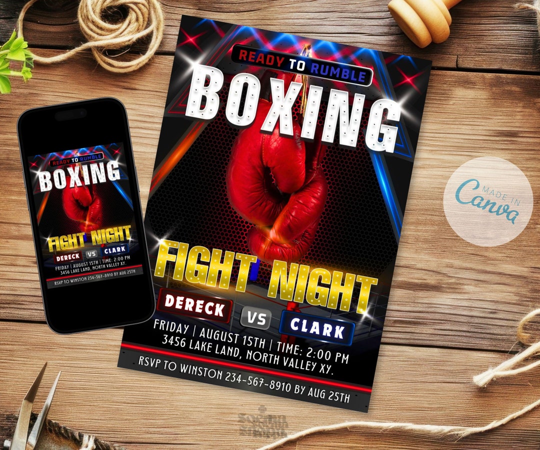 Boxing Fight Night Invitation: Editable Canva Template (digital ...