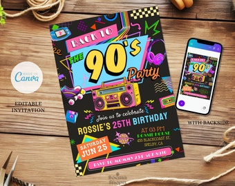 EDITABLE 90's Theme Birthday Party Invitation Instant Download Image ...
