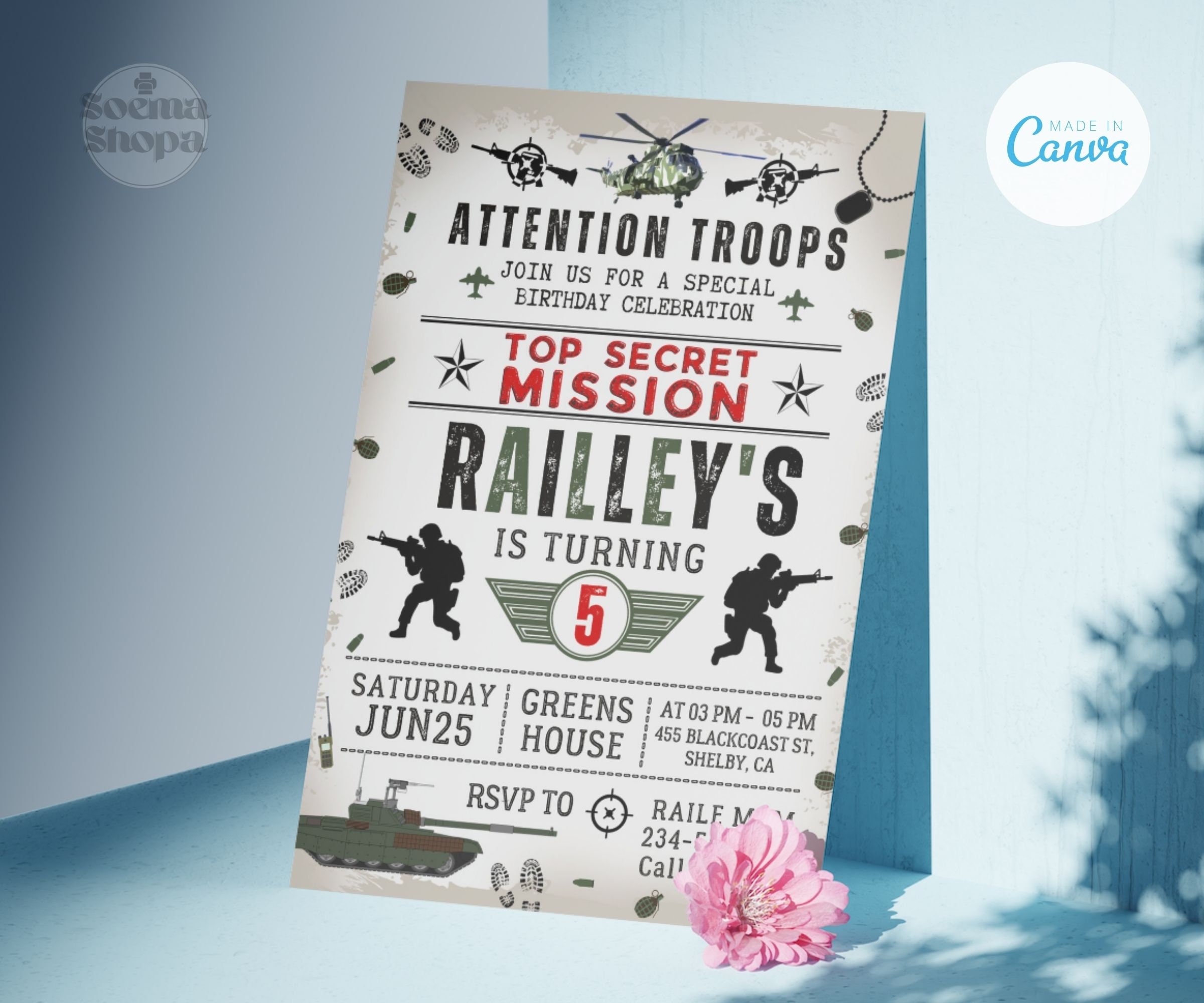 Army Party Invitations, Soldier Party, Camo Invite, Military Evite ...