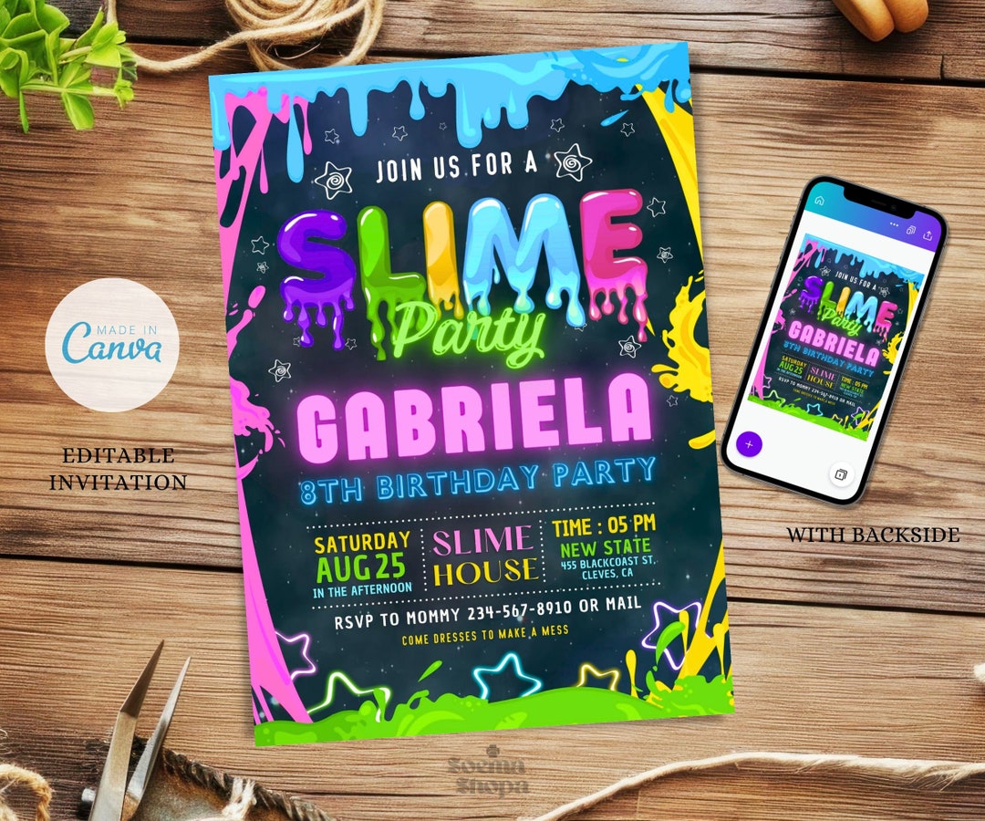 Slime Birthday Invitation, Slime Invitation, Slime Party Invitation ...