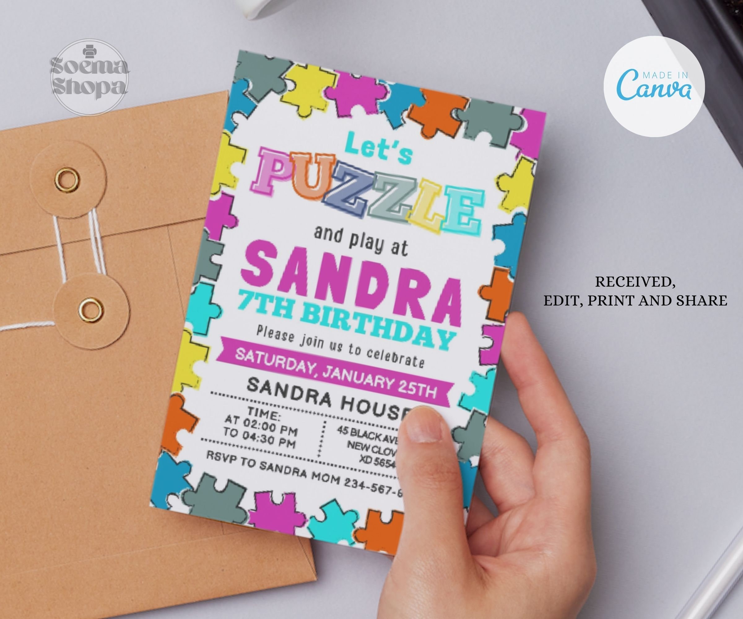 Puzzle Game Invitations, Puzzle Girl Party, Puzzle Invite, Puzzle ...