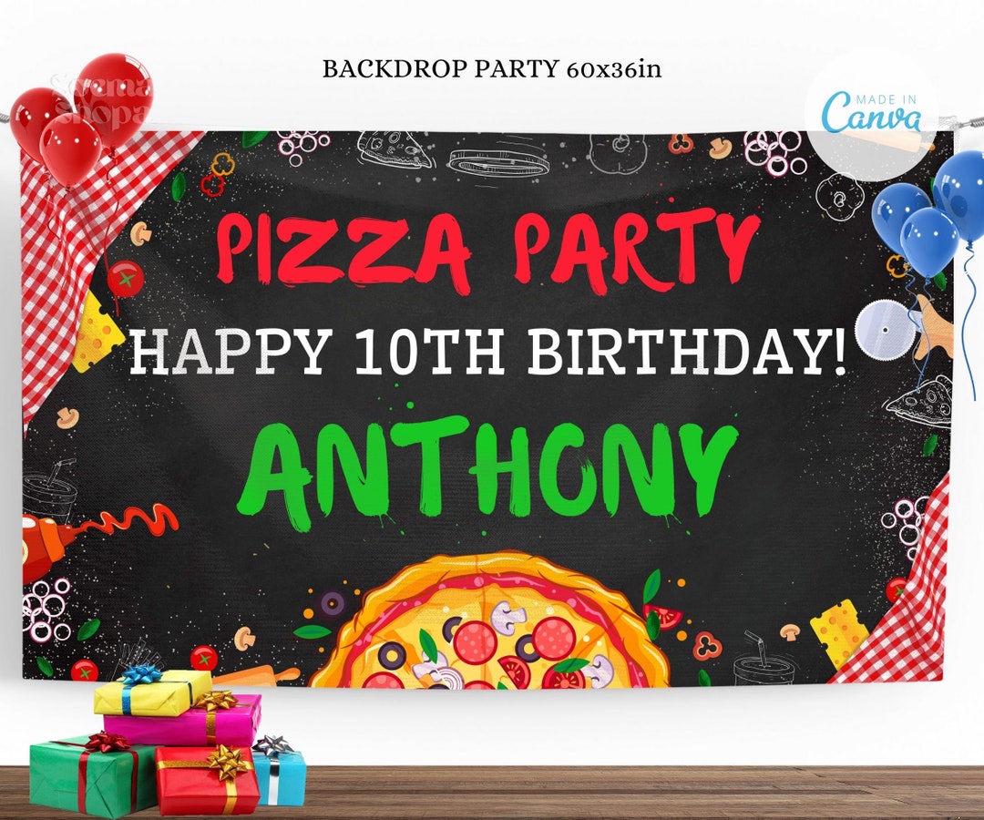 Pizza Backdrop Party, Pizza Invitation, Pizza Party Decor, Canva ...