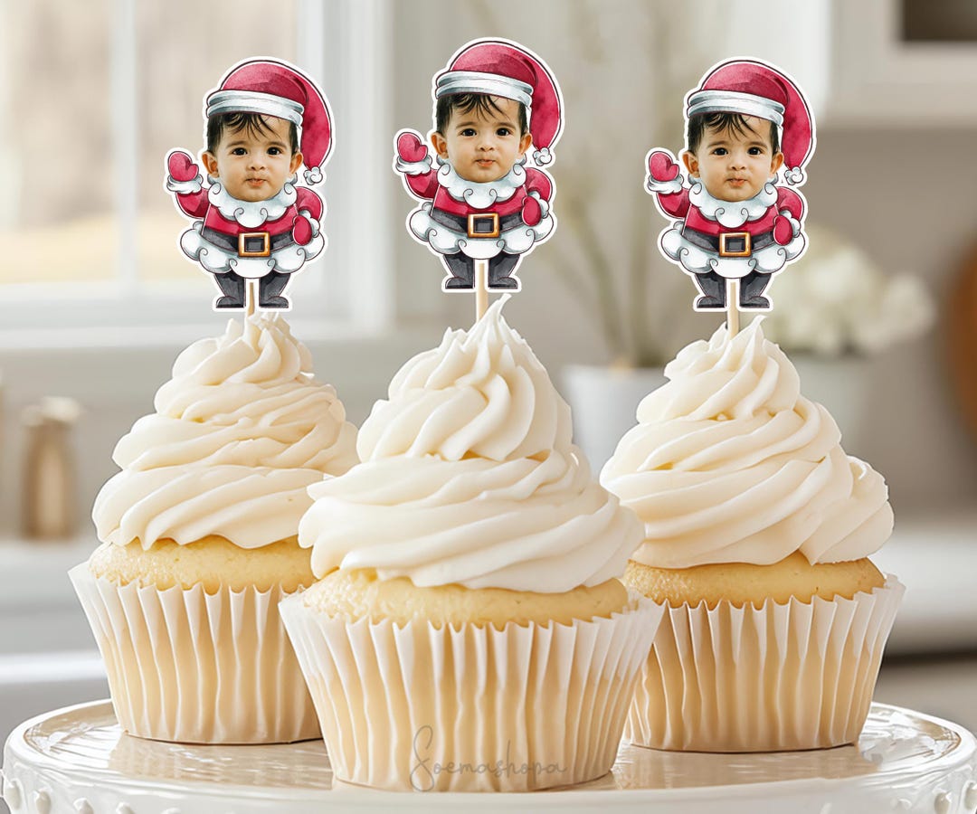 Custom Face Santa Cupcake Toppers: Christmas Birthday Party (instant ...