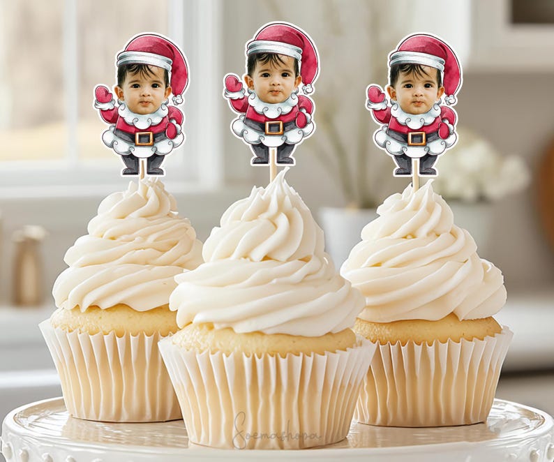 Custom Face Santa Cupcake Toppers: Christmas Birthday Party (instant ...