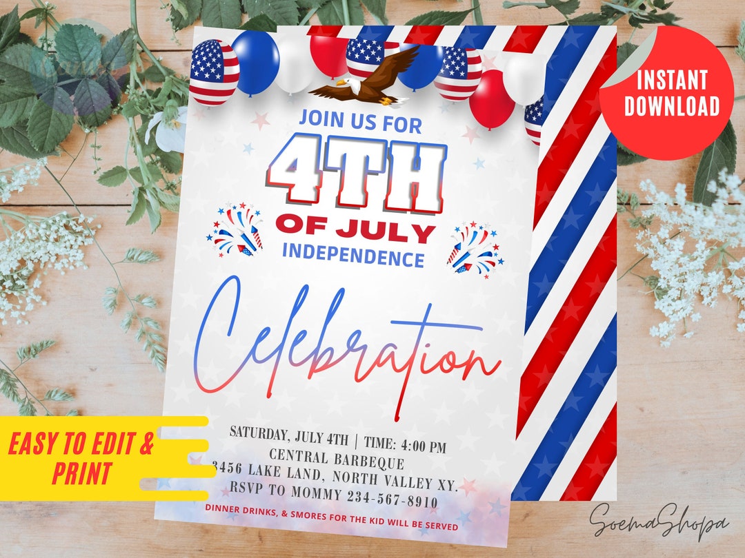 4th of July Celebration Party Invitation, Independence Day, Canva ...