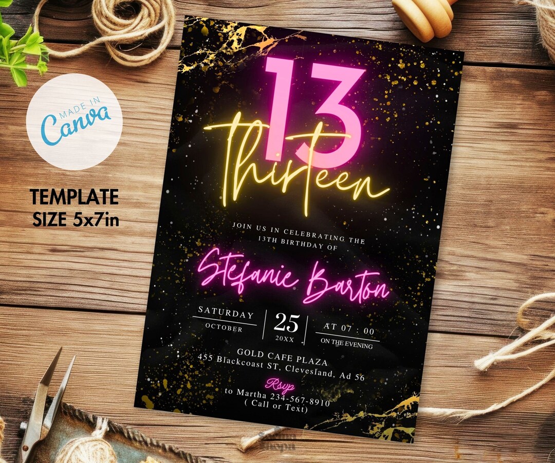 Editable 13th Birthday Invitation: Pink Teen Party, Canva Template ...