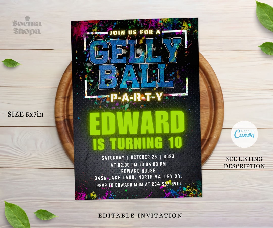 Gellyball Party Invitation: Editable Canva Template (instant Download ...