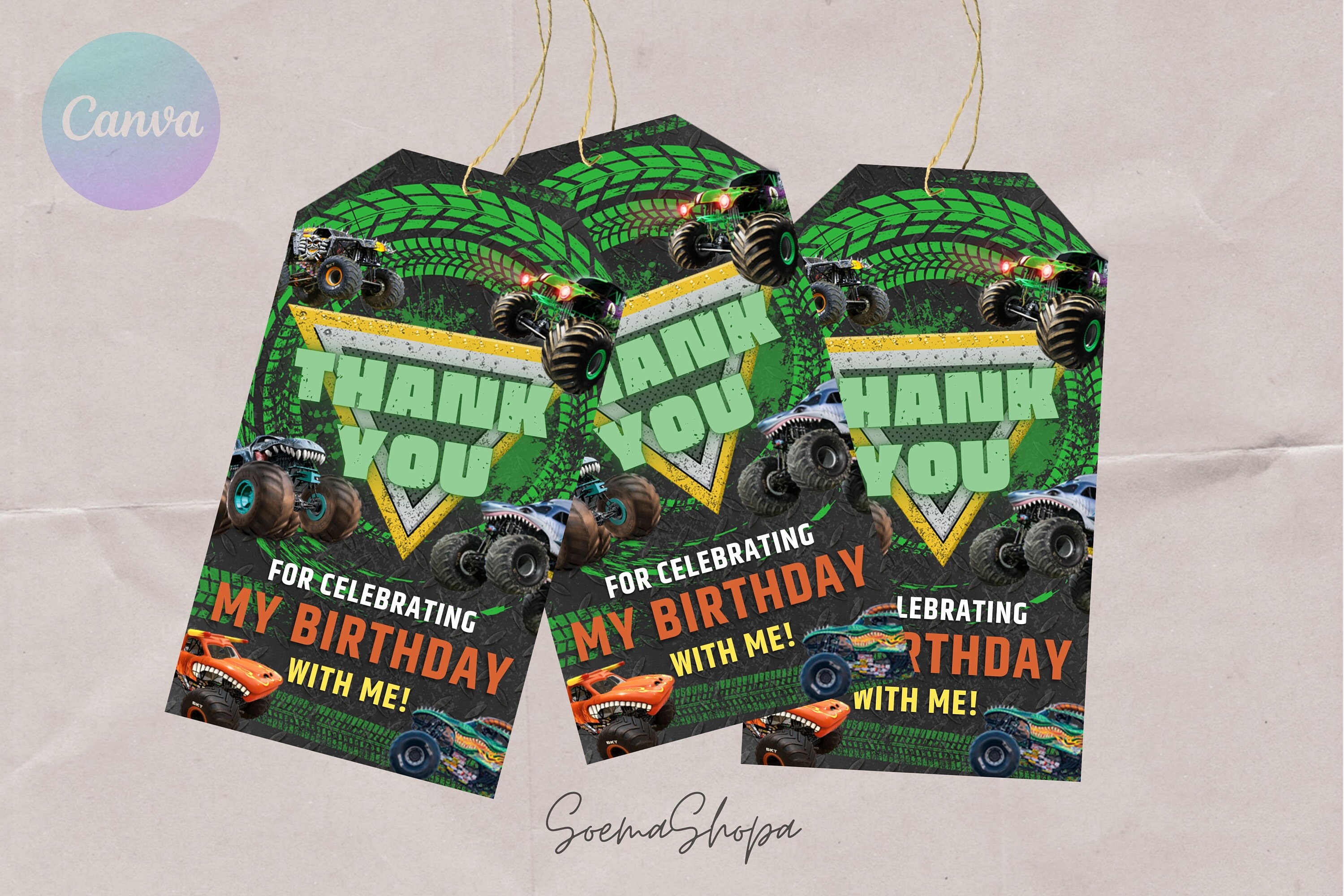 Monster Truck Thank You Tag Party File Monster Truck Tag - Etsy