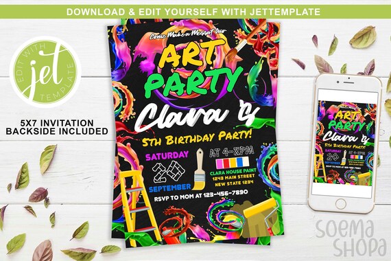 Paint Art Invitation Party Digital File Splash Paint Birthday - Etsy