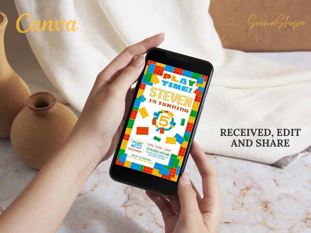 Building Block Phone Invitation Party, Brick Electronic Invitation ...