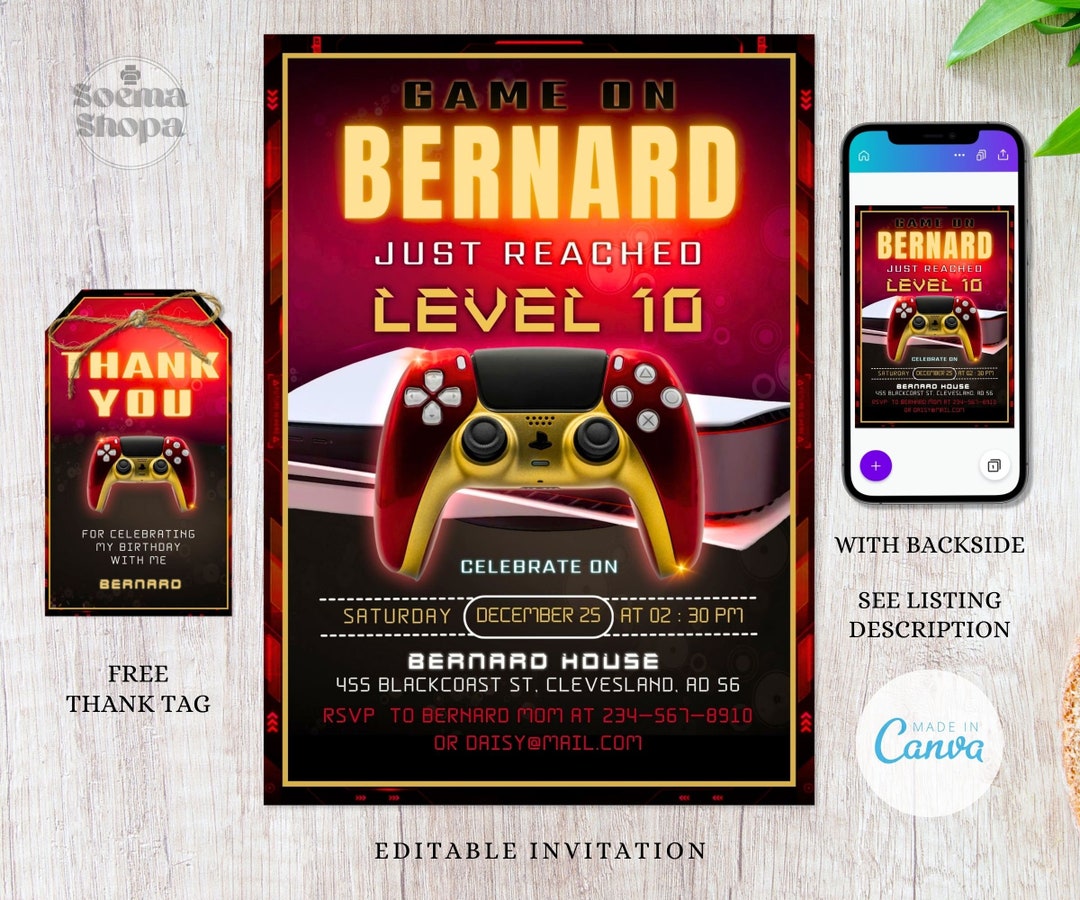 Editable Game Invitation Console Game Party Play Game - Etsy