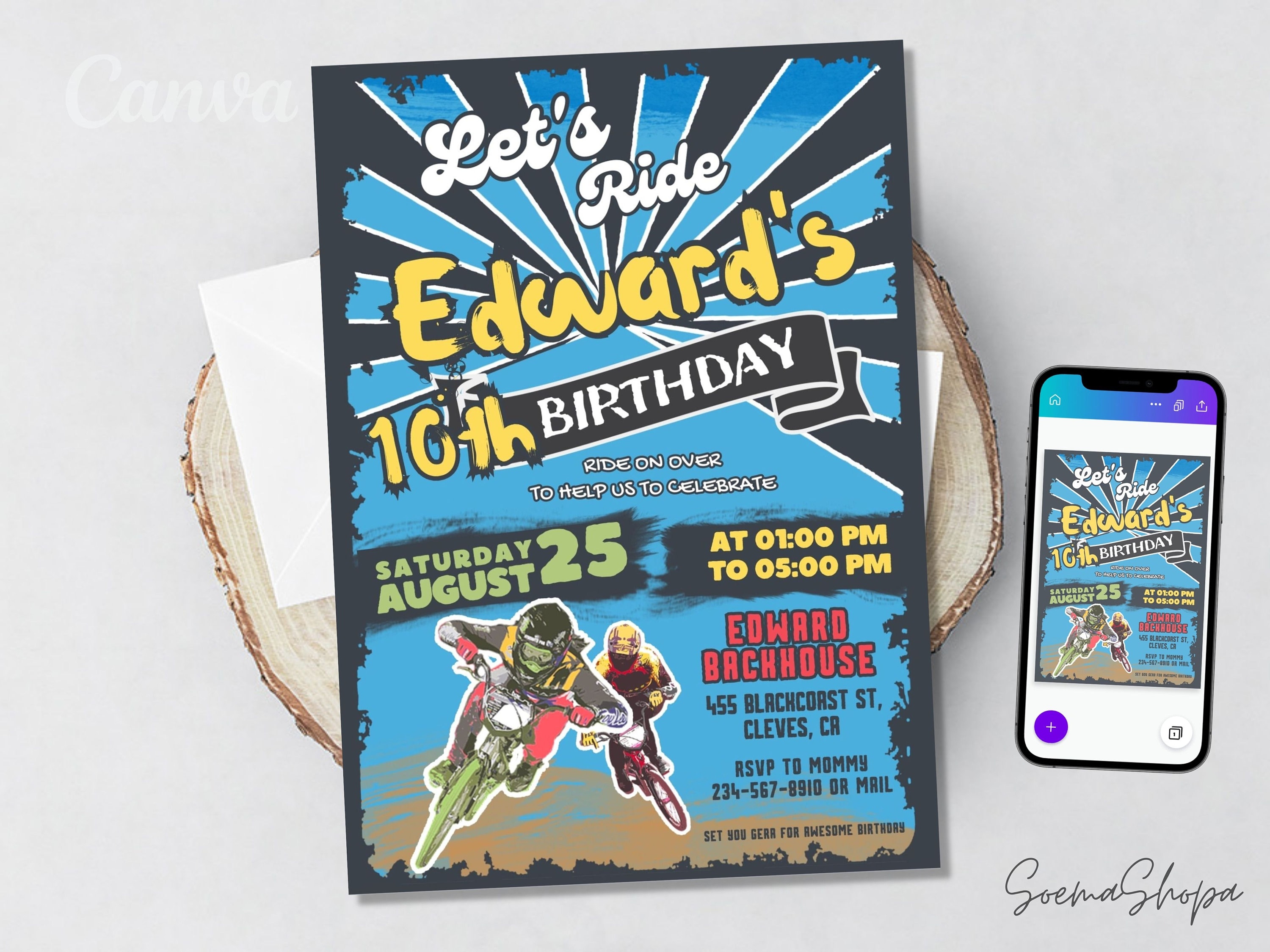 Bicycle Party Invitations, Lets Ride BMX Birthday, Race Bike Party ...