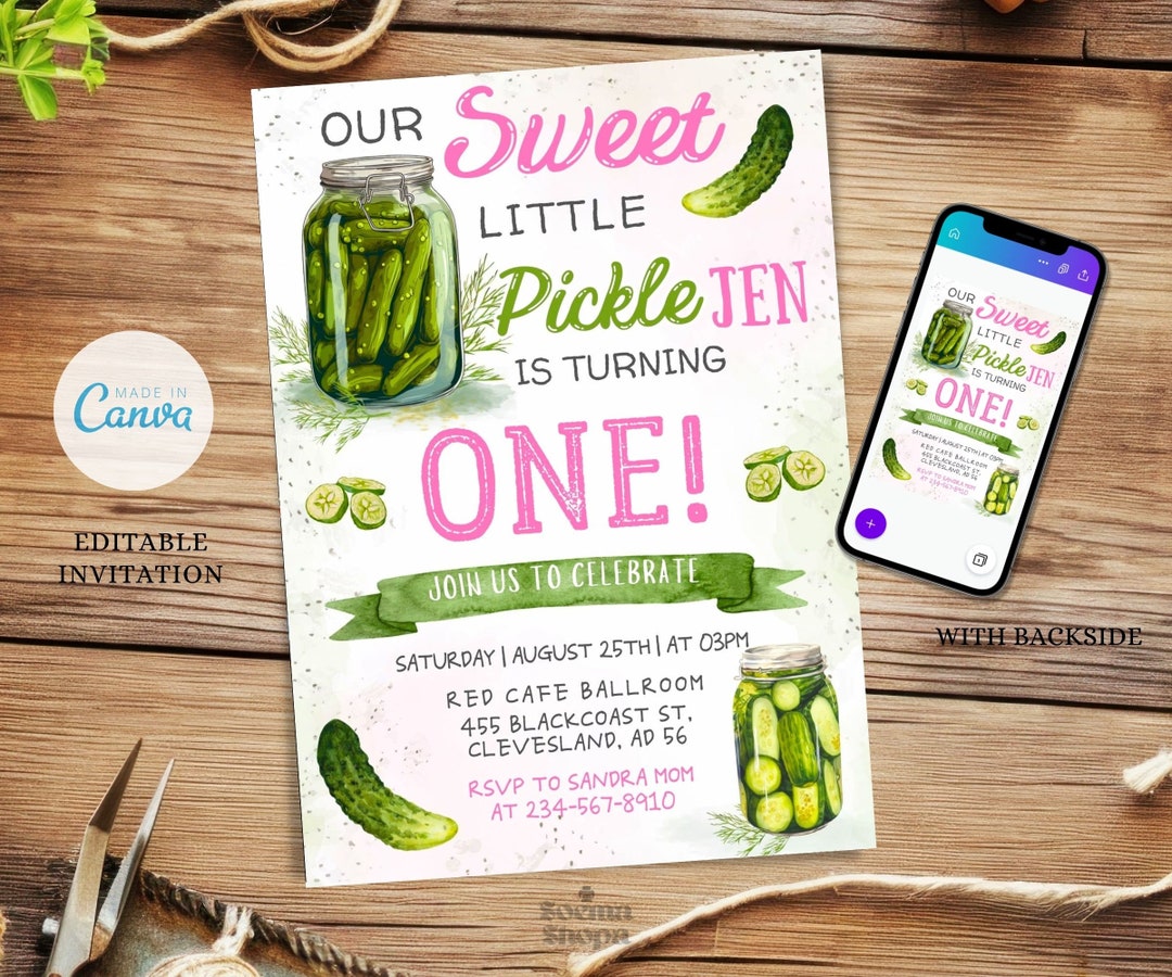Pickle Jar Birthday Invitation: Editable Cucumber Theme (instant ...