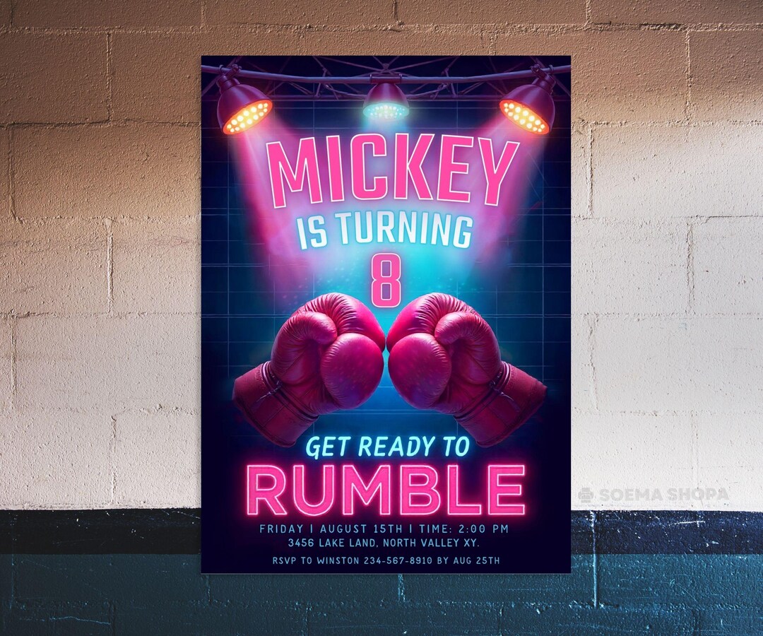 Boxing Rumble Birthday Invitation: Editable Fight Night Party (digital ...