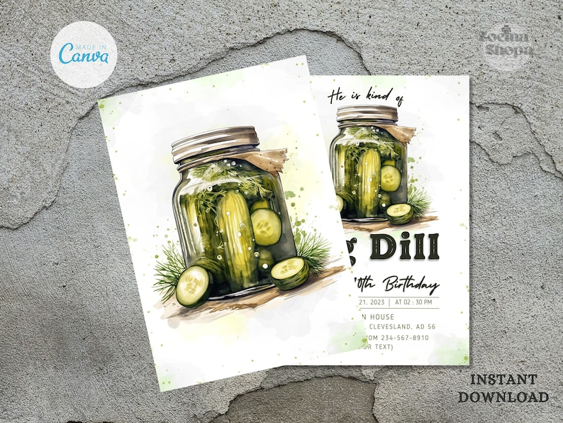 Editable Pickles Invitations, Pickle Jar Theme Party Ideas, Cucumbers ...