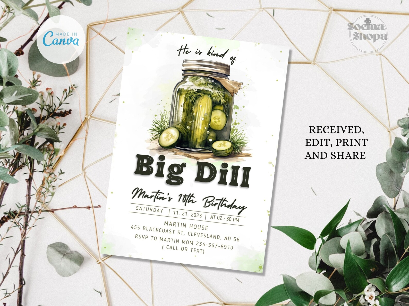 Editable Pickles Invitations, Pickle Jar Theme Party Ideas, Cucumbers ...
